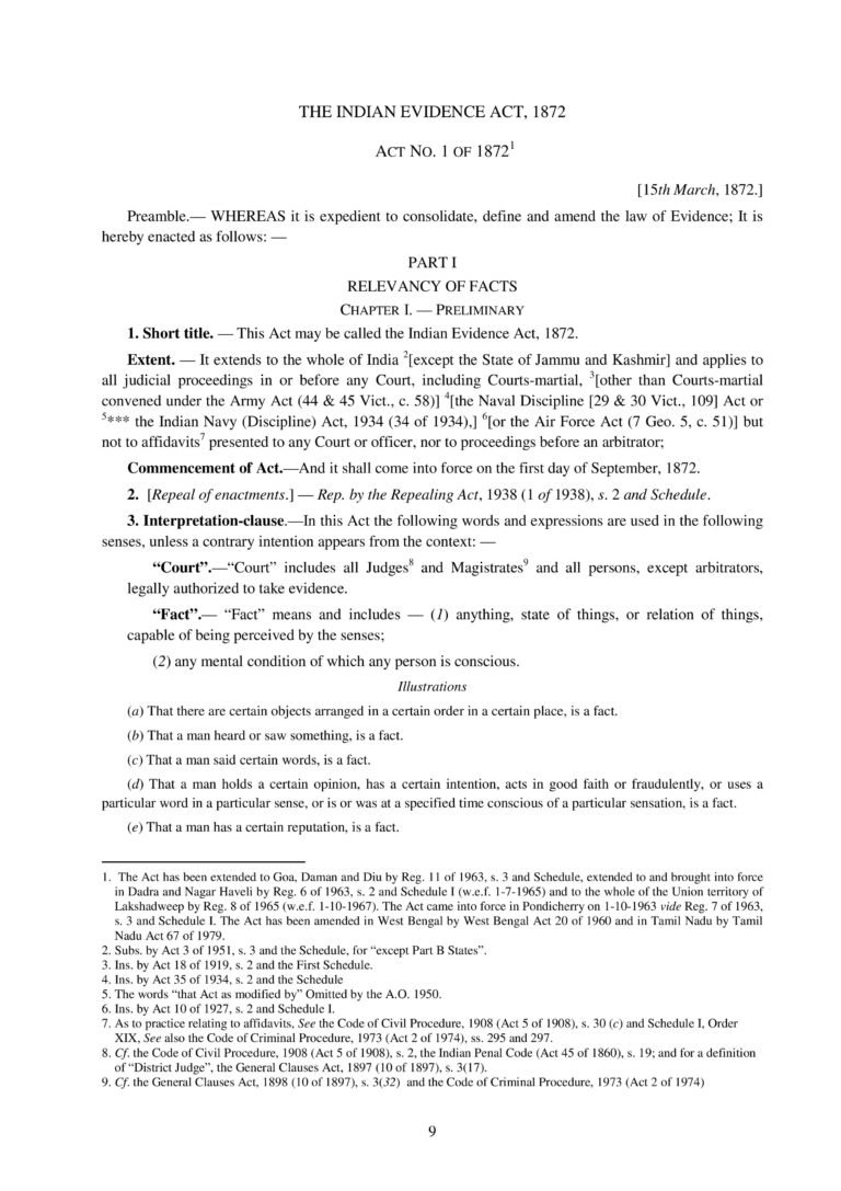Indian Evidence Act 1872, PDF Download